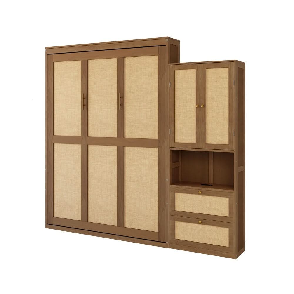 Rikki Solid Wood Murphy Bed with Cabinet Storage Shelves Folding Bed f