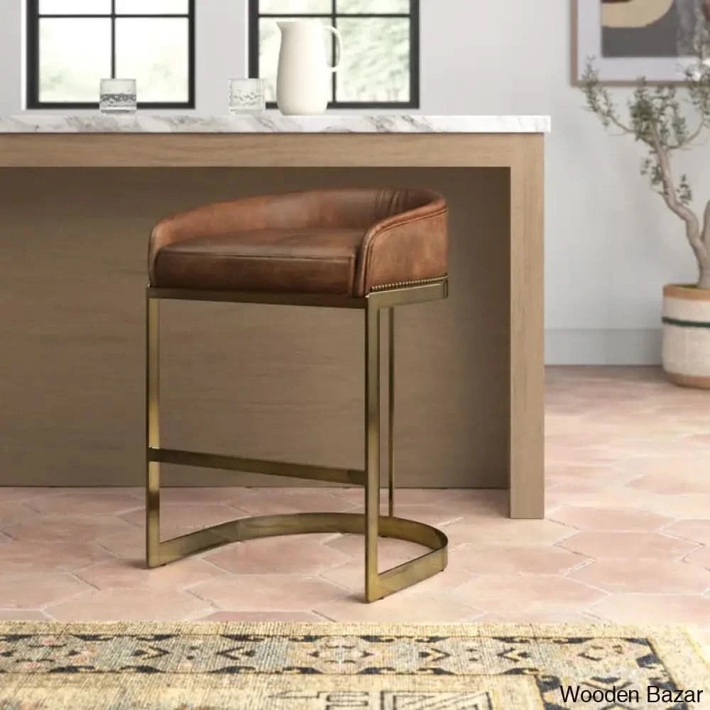 Bradleys Leather and Antiqued Brass Metal Low Back Counter and bar Sto